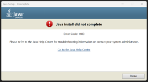 Как устранить ошибку 1603 при обновлении Java — Техническая среда